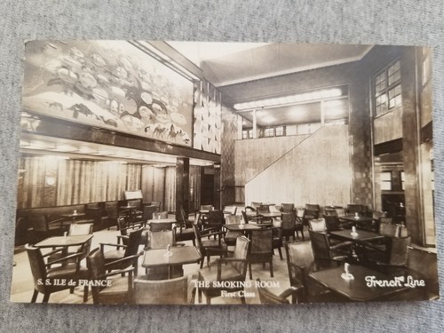 RPPC SS Ile de France Luxury Liner Steamer The Smoking Room First Class ...