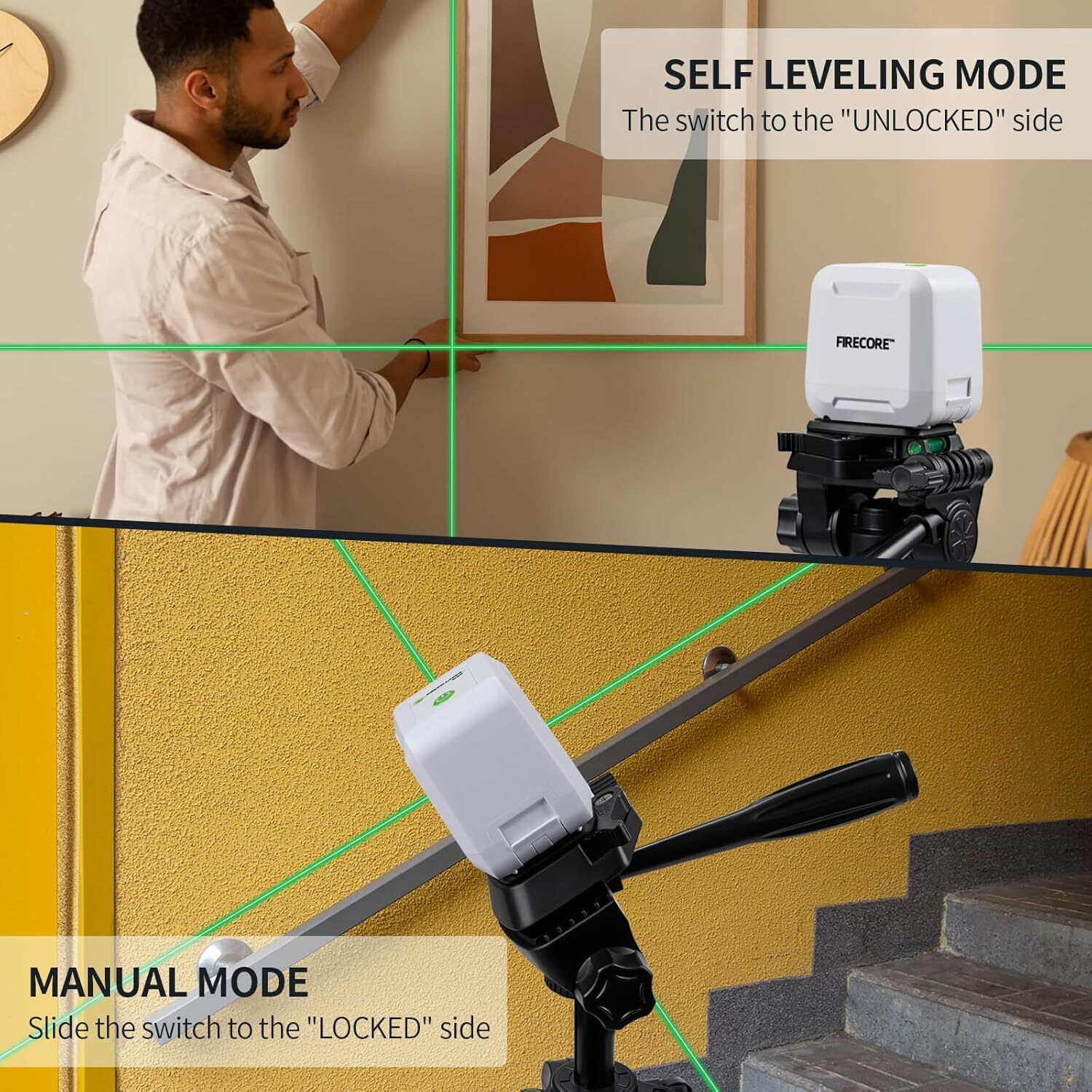 Firecore Cross Laser with Tripod, Self Levelling Line Laser with ...