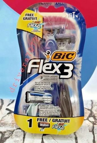 4T BIC Flex 3 Men's 3 Flexible Blades, Disposable Razor 4T+1 Free + 5T ...