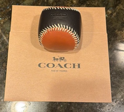 Coach New York Leather Baseball Paperweight Black Brown In Box | eBay
