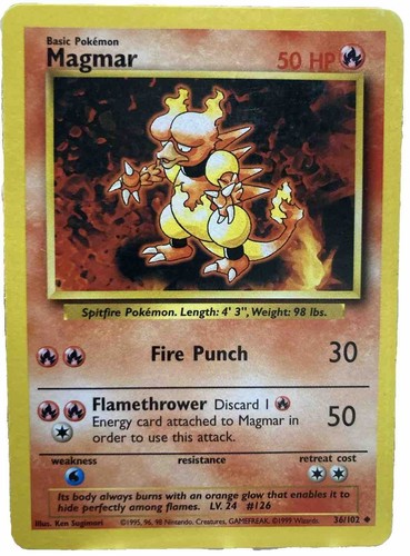 1995 Pokémon TCG Magmar Base Set 36/102 Regular Uncommon Basic Fire ...