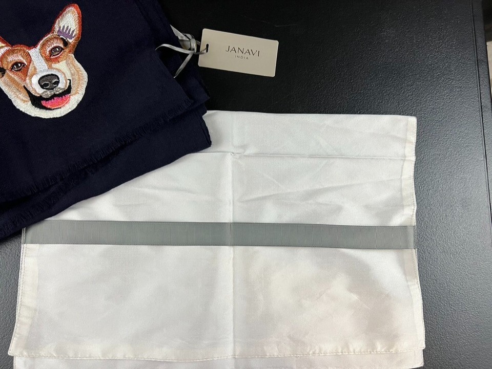 K Janavi Women's Navy Corgi Embroidered Cashmere Scarf Shawl 70x200 ...