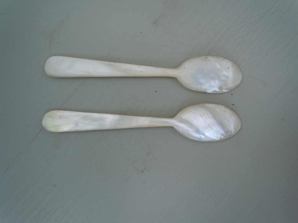 2 Mother of Pearl Natural Shell caviar/teaspoons 4.25inch / 11cm long ...