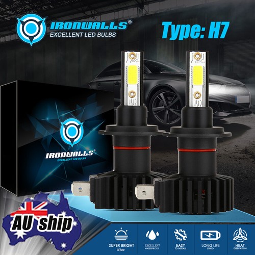 2 Sides Pair H7 COB LED Headlight Kit Driving Light Lamp Beam Bulbs ...