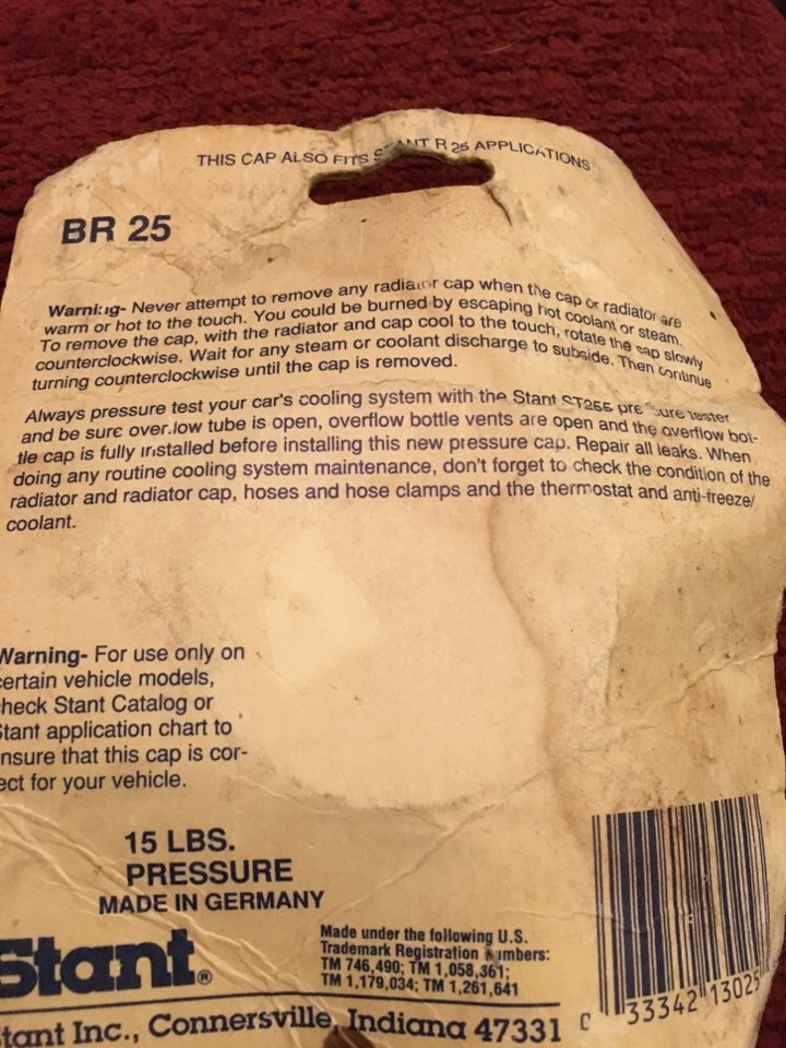 STANT RADIATOR CAP #BR25 15 LBS PRESSURE | eBay
