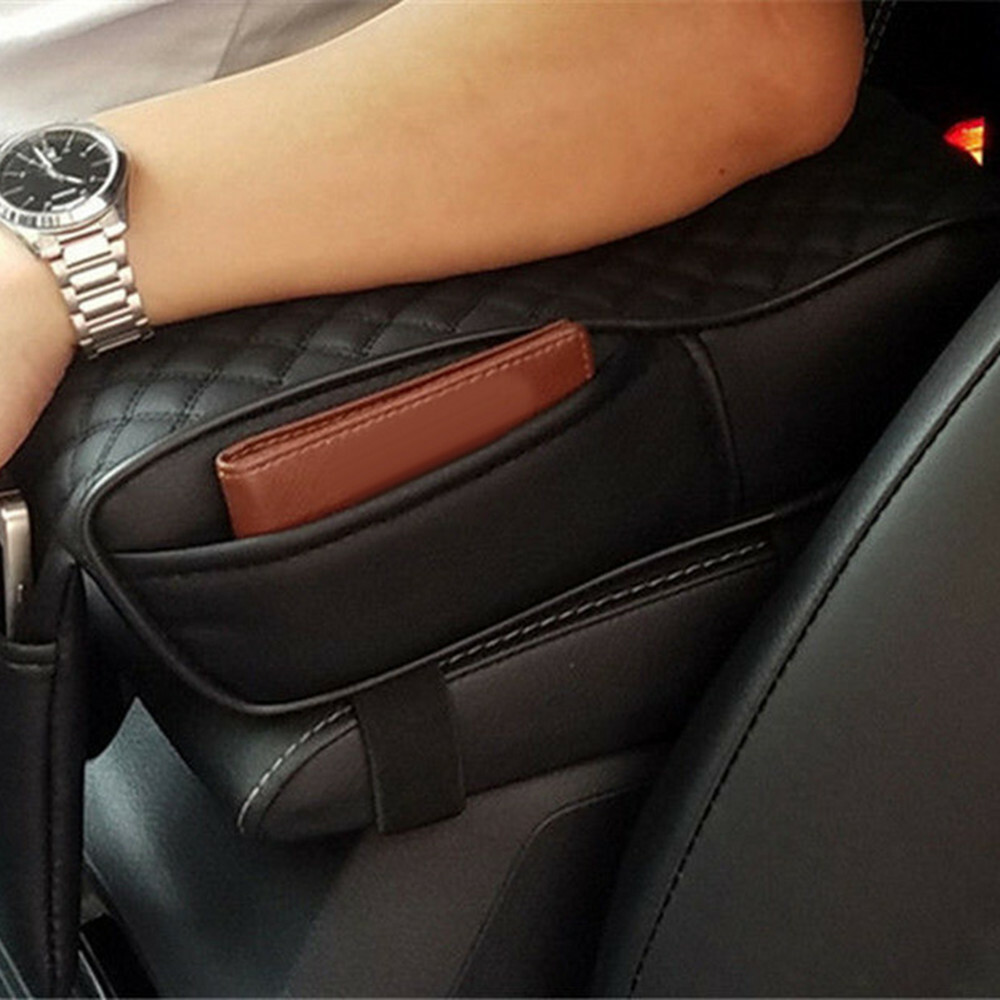Accessory Black Leather For Car Seat Armrest Pad Auto Center Console ...