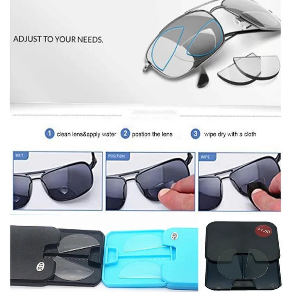 Reusable Stick on Bifocal Lenses Reading Glasses Replacement 2 Patch ...