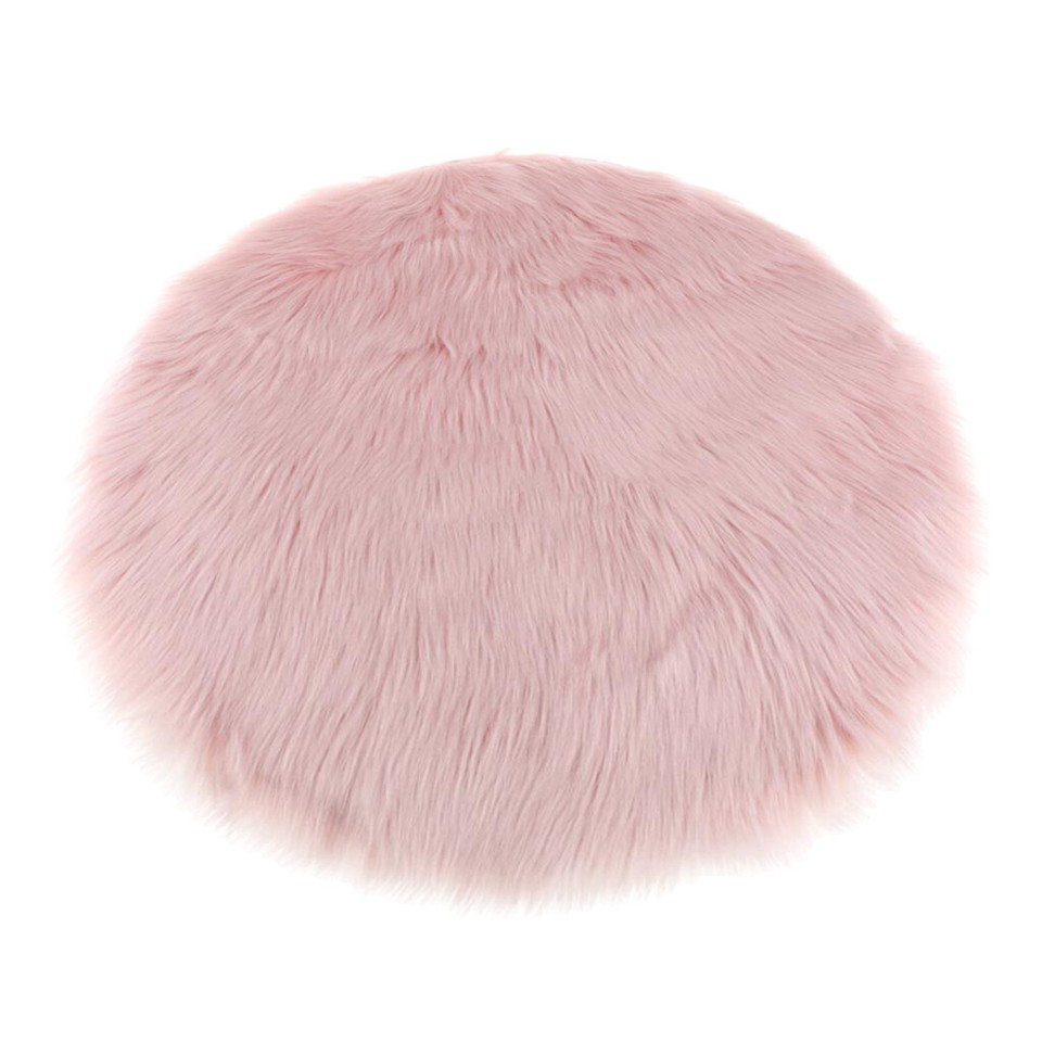 Round 30cm Sheepskin Hairy Carpet Faux Fur Plain Fluffy Area Rug light ...