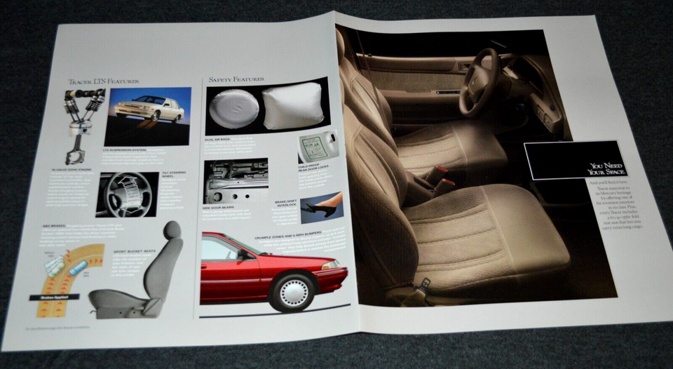 1995 MERCURY TRACER FEATURE OPTIONS ORIGINAL DEALER FOLDOUT POSTER ...