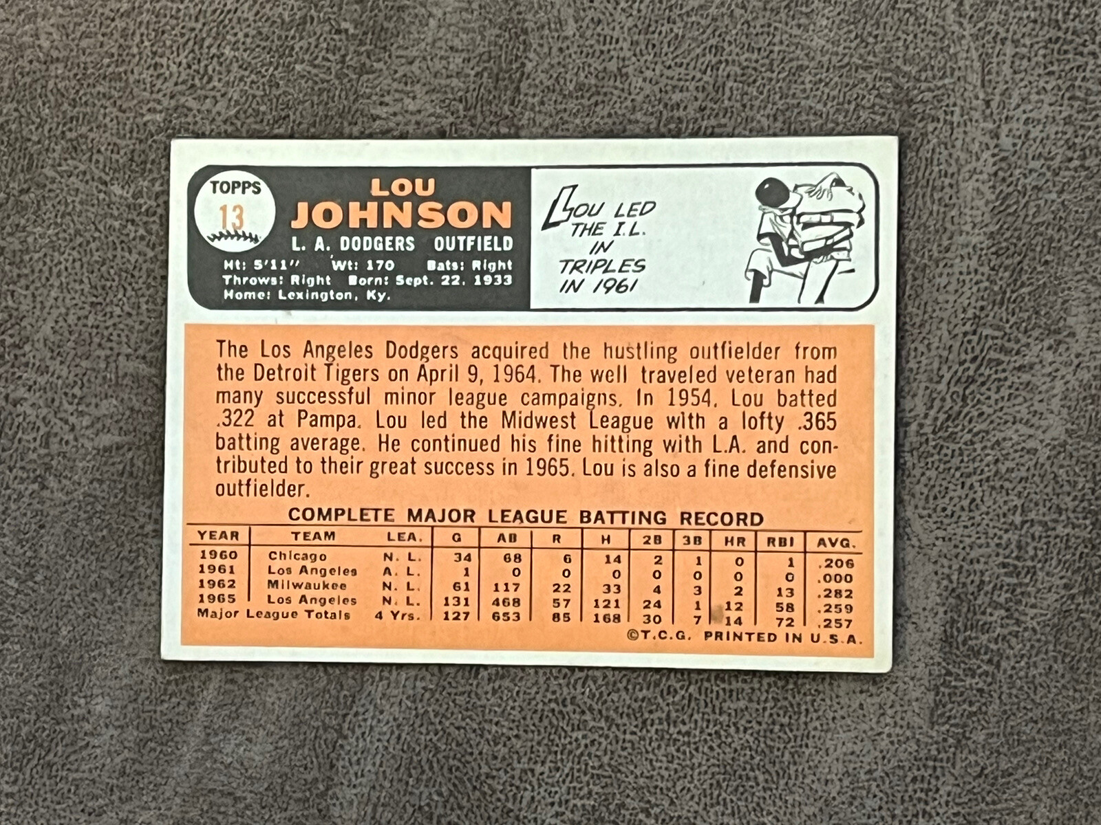1966 Topps Lou Johnson #13 NM Los Angeles Dodgers | eBay