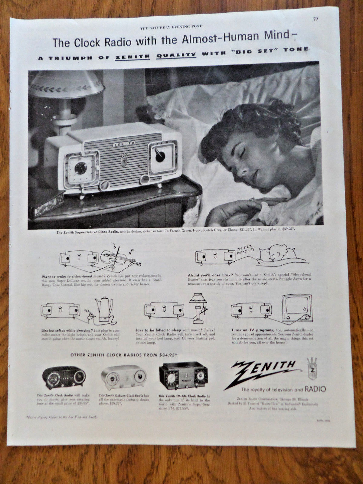 1952 Zenith Clock Radio with the Almost-Human Mind Ad Big Set Tone | eBay