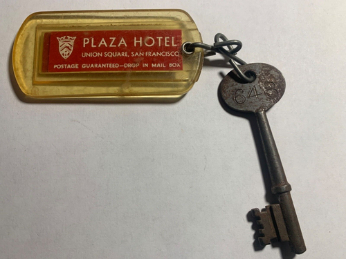 Plaza Hotel Motel Room Key Fob & Skeleton Key San Francisco CA #648 ...