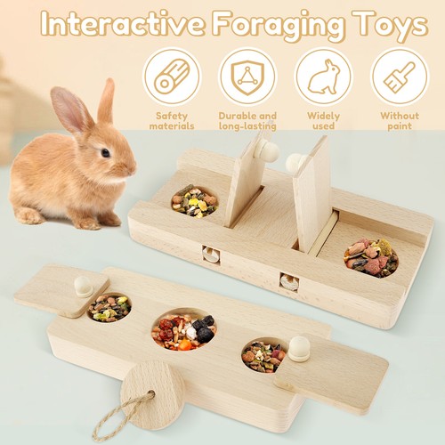 2Pcs Rabbit Wood Foraging Toy Fun Rabbit Treats Puzzle Toy Interactive ...