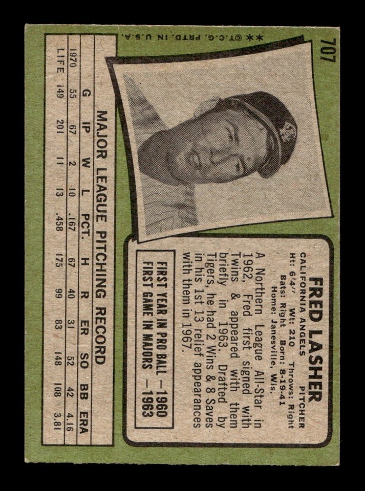 1971 Topps #707 Fred Lasher Angels VG-EX+ *8m | eBay