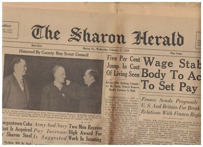 The Sharon Herald Newspaper Pa February 27 1946 GE Strike Comics | eBay UK