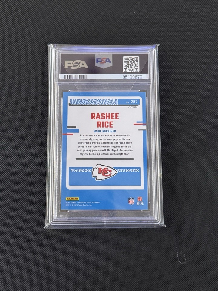 2023 Optic Rated Rookie 100 Emoji #257 Rashee Rice SSP Chiefs RARE PSA 9 | eBay