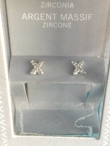 I AM SILVER STERLING WITH CUBIC ZIRCONIA X POST BACK STUD EARRINGS NEW ...