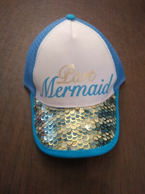 NEW Princess PART MERMAID girls youth baseball cap GOLD SEQUINS blue ...