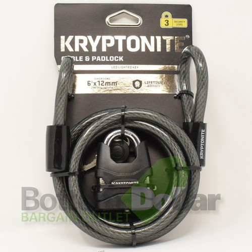 Kryptonite Level 3 6' x 12MM LED Lighted Security Key Cable & Padlock ...