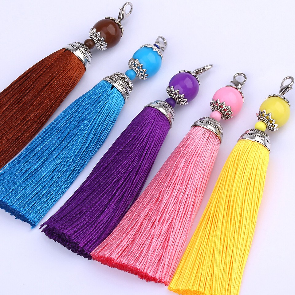 Large Key Tassels 11cm Long Pack Silky Bead Cushion Curtain Craft ...