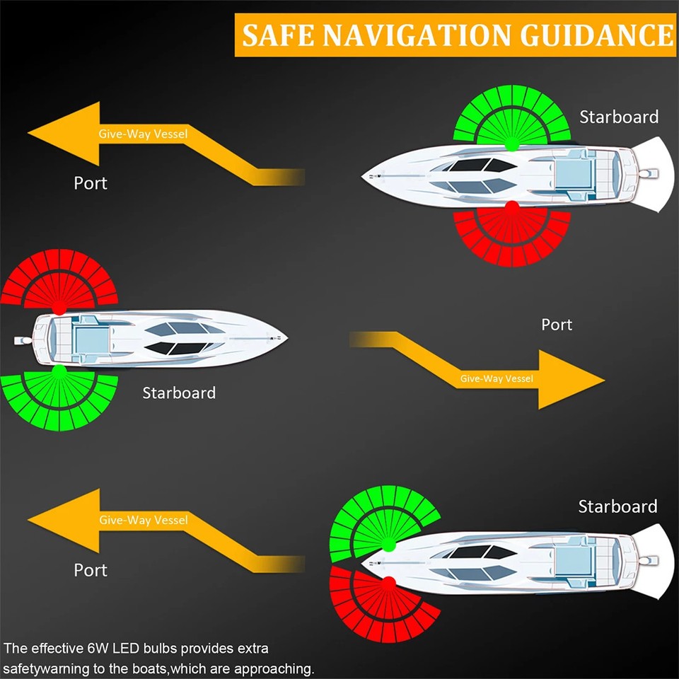 Marine Boat Navigation Lights 12V Waterproof LED Sidelights Red Green ...