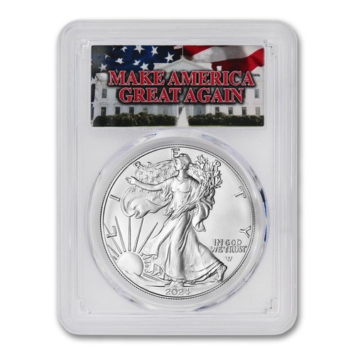 2024-(W) $1 1 oz Silver Eagle PCGS GEMUNC MAGA Label First Strike NO ...