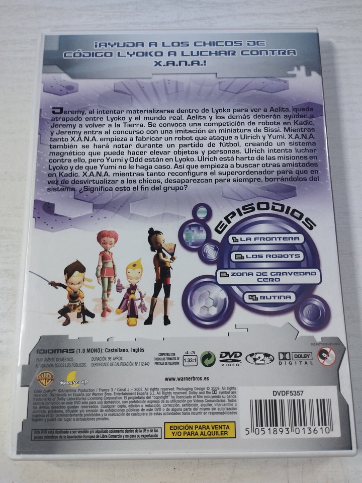 Code Lyoko DVD Season 1 Volume 5 - 5 Episodes Spanish English Region 2 ...