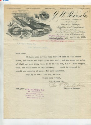 Vintage Illustrated Letterhead JW PAXSON FOUNDRY SUPPLIES 1911 ...