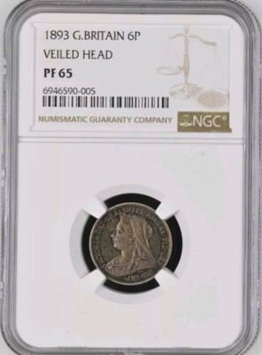 1893 Great Britain Sixpence Queen Victoria Veiled Head NGC PF 65 6d ...