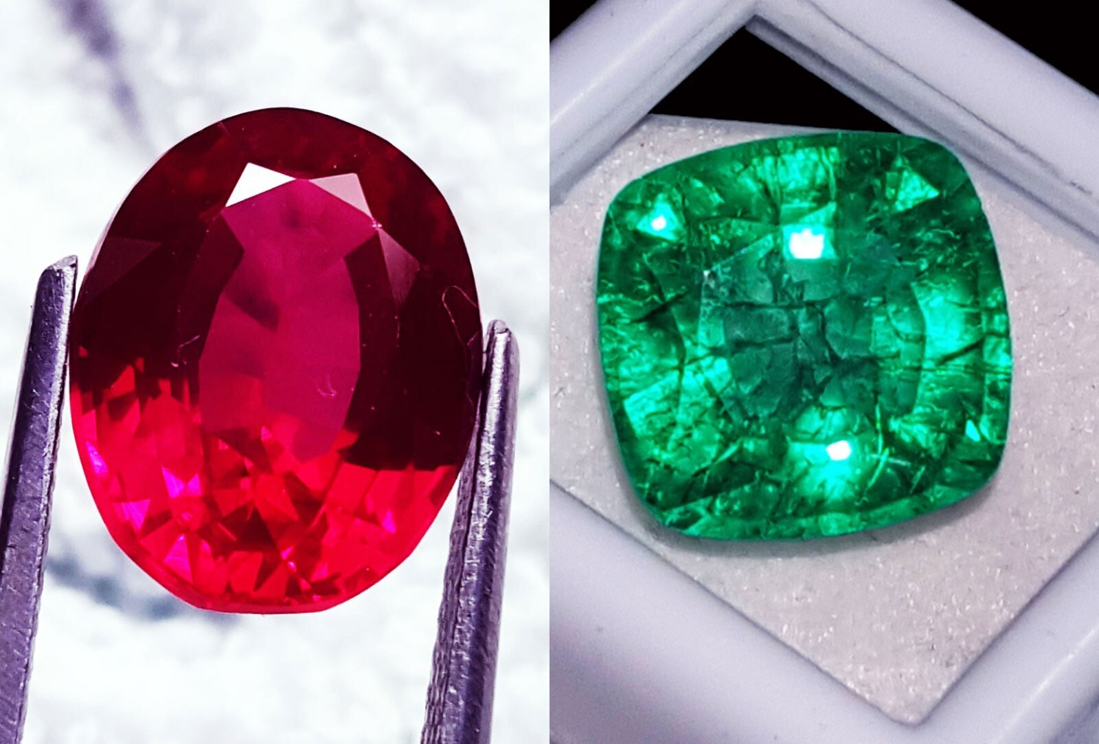 Natural Emerald & Ruby Loose Gemstone 8 to 10 Ct Mixed Pair Certified ...
