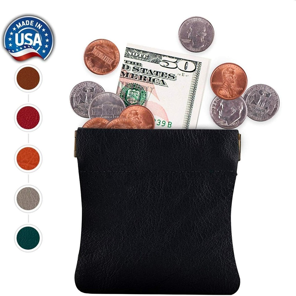 Leather Squeeze Coin Pouch Coin Purse Change Holder For Mens/Womens | eBay