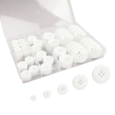 100Pcs Wide Edge White Sewing Buttons,4-Hole Craft Buttons, 5 Sizes ...