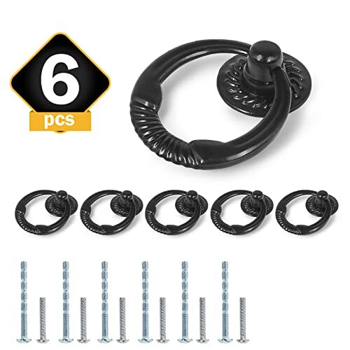 6pcs Drop Drawer Pulls, Small Round Cabinet Handles, Metal Drawer Ring ...