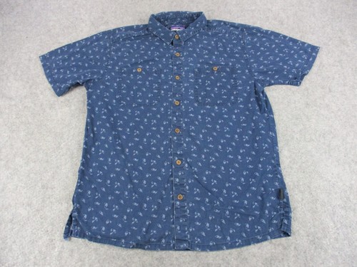 Patagonia Shirt Mens Medium Blue White Step Back Acorn Print Outdoors ...