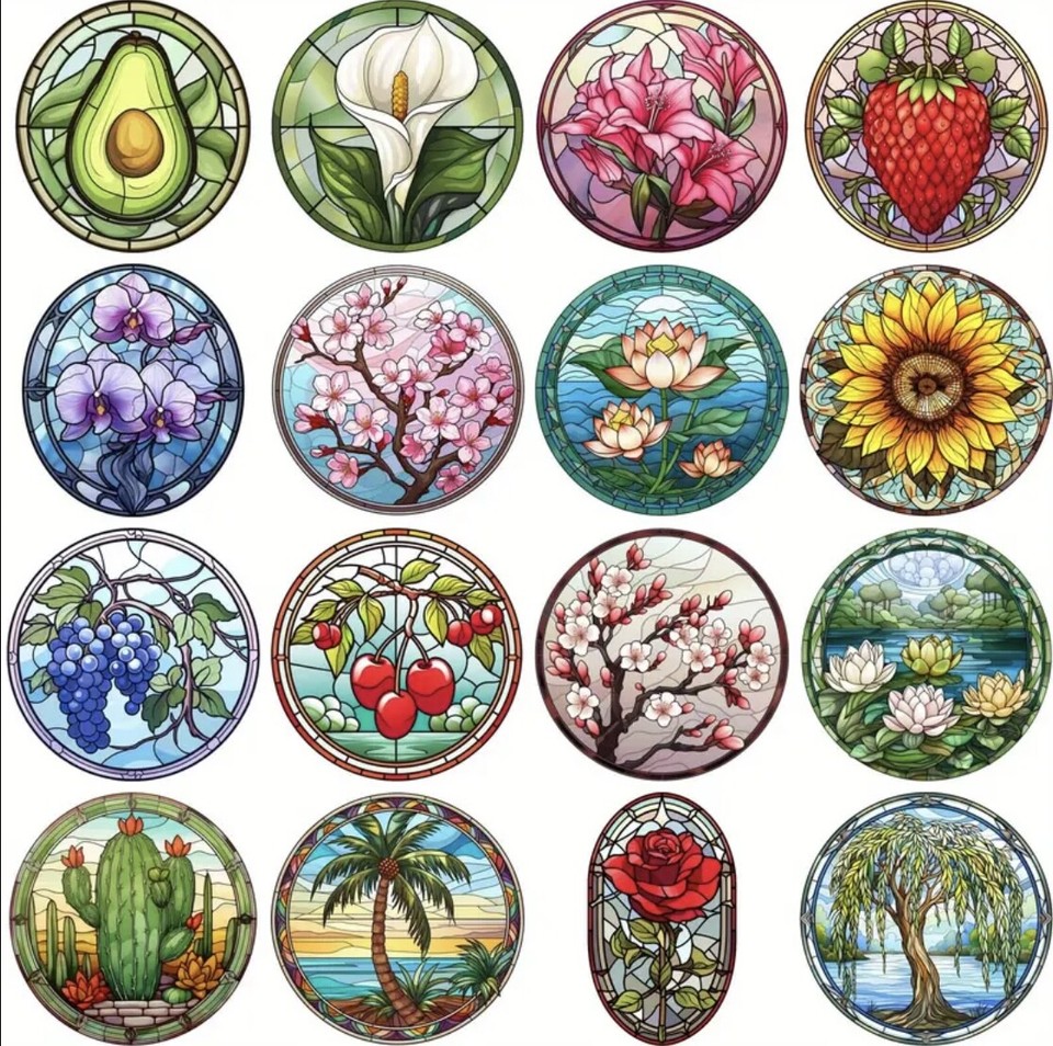 10Pcs Round Stain Glass Window Stickers- Scrapbook, Journal, DIY Crafts ...