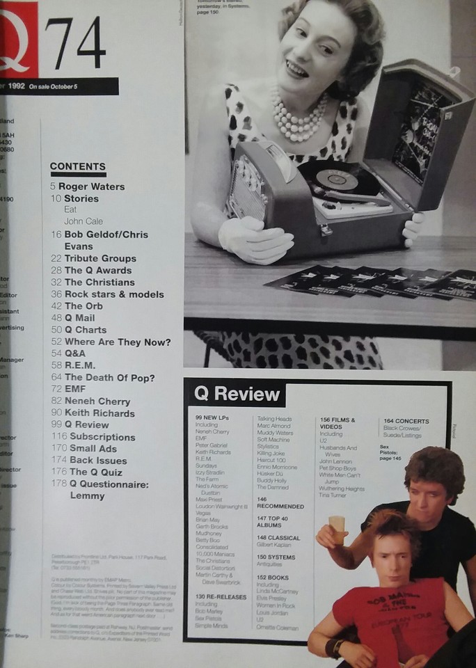 Q Magazine #74 (Nov 1992) Neneh Cherry, EMF, REM, Keith Richards, Roger ...