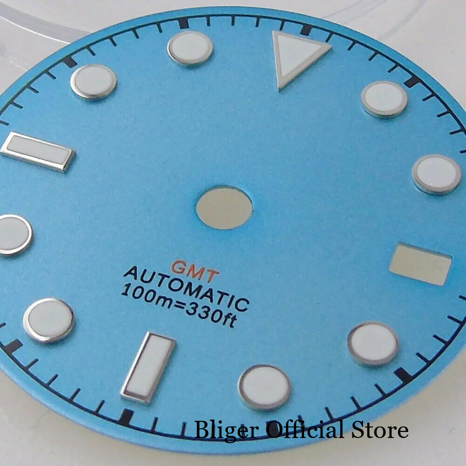 Luminous Mark 29mm Watch Dial Green Blue Black fit NH34 GMT Automatic ...