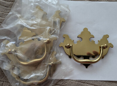 4Pc Brass NOS Drawer Pull Chippendale Style Batwing Bail Handle Center ...