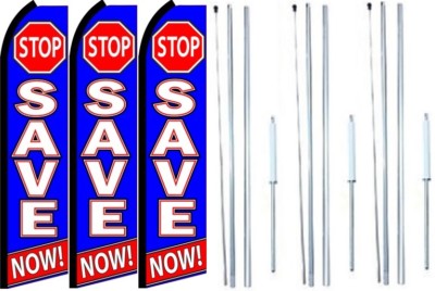 Stop Save Now Swooper Flag With Complete Hybrid Pole set- 3 pack | eBay