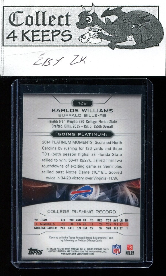 2015 Topps Platinum Rookie #129 Karlos Williams RC (Buffalo Bills) | eBay