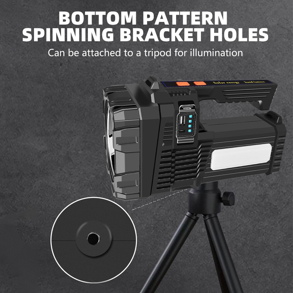Super Bright Solar LED Searchlight Handheld Flashlight Rechargeable ...