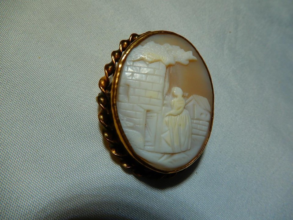 Antique shell Cameo brooch pin Rebecca at the Well 1.8 inches | eBay