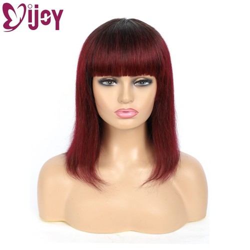 Ombre 99J Short Bob Brazilian 100% Human Hair Daily Wigs With Bangs ...