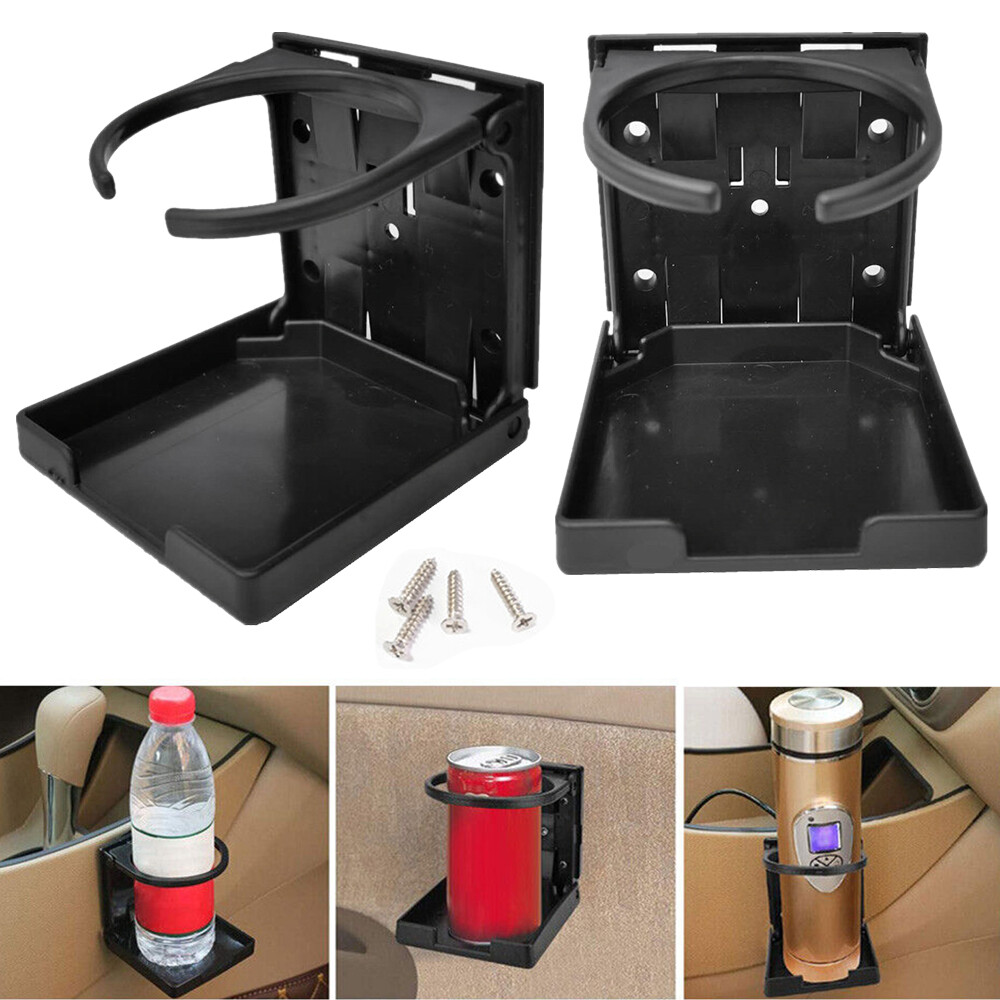 2x BLACK FOLDING DRINK HOLDERS Marine Boat Caravan Car RV Cup Holder ...