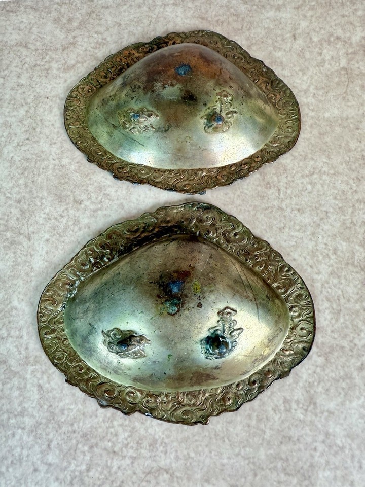 Antique Pair of Japanese Momo Serving Dish Bronzed Metal Shell Shaped ...