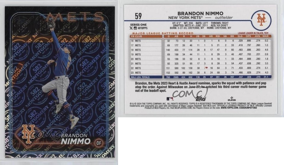 2024 Topps Series 1 582 Montgomery Club Brandon Nimmo #59 z7j | eBay