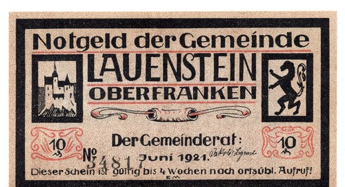 1921 Germany Lauenstein Notgeld 10 Pfennig Note (L51) | eBay