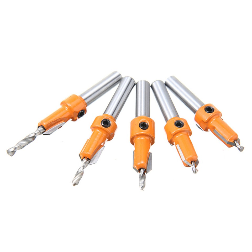 5Pcs Countersink Drill Bit Set Hex Shank HSS Woodworking Pilot Screw ...