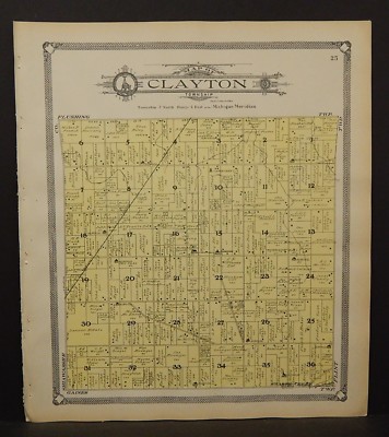Michigan Genesee County Map Clayton Township 1907 L20#89 | eBay