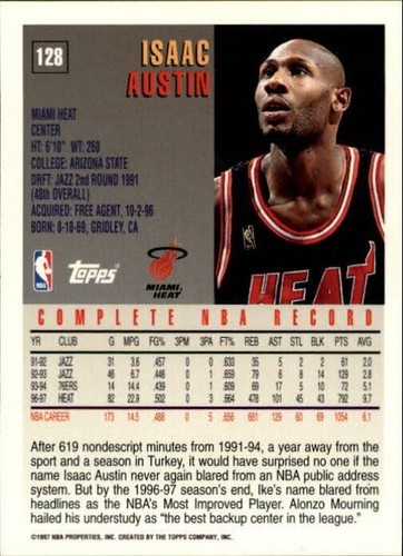 1997-98 Topps Miami Heat Basketball Card #128 Isaac Austin | eBay